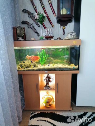 Аквариум с рыбками и тумбой